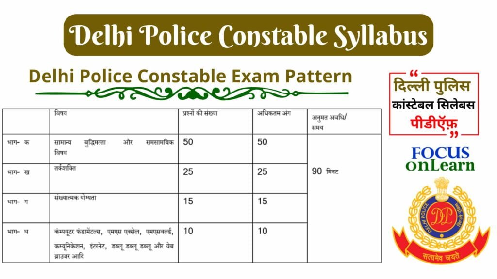 दिल्ली पुलिस कांस्टेबल सिलेबस एग्जाम पैटर्न